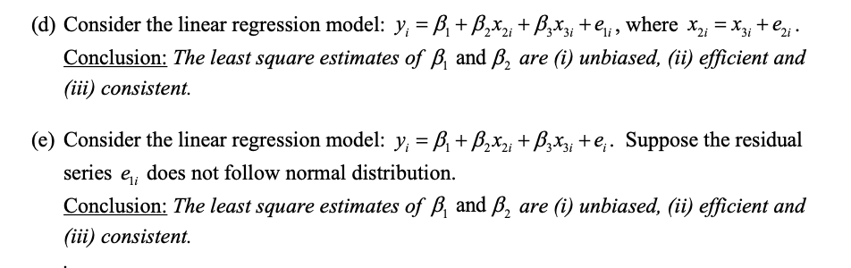 Solved (d) ﻿Consider the linear regression model: | Chegg.com