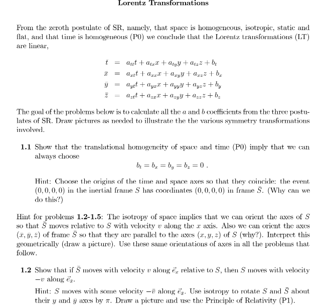 Solved Lorentz Transformations From the zeroth postulate of | Chegg.com