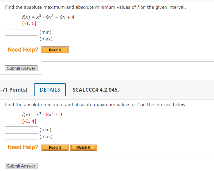 Solved 1. ﻿Find the absolute maximum and absolute minimum | Chegg.com