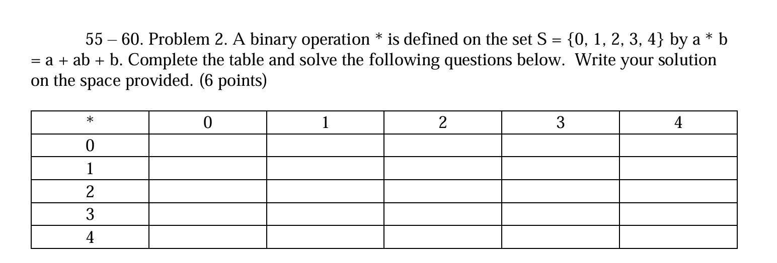 Solved 55-60. ﻿Problem 2. ﻿A binary operation * ﻿is defined | Chegg.com