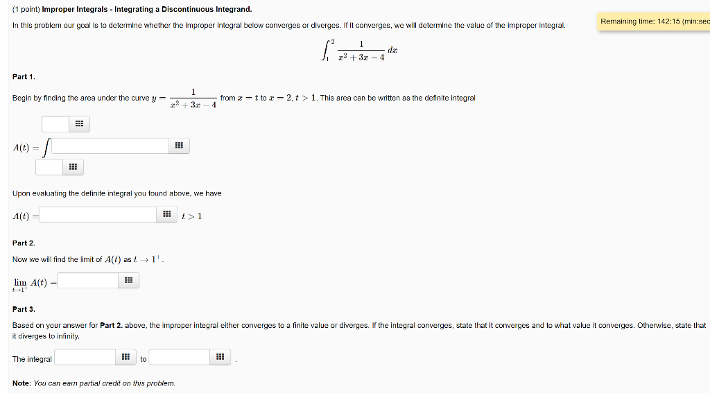 Solved (1 point) Improper Integrals - Integrating a | Chegg.com