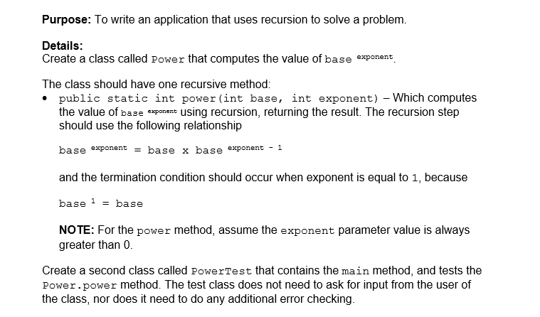 Solved Purpose: To write an application that uses recursion | Chegg.com