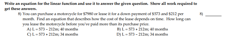 Solved 8) Write an equation for the linear function and use | Chegg.com