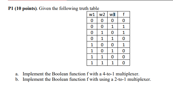 Solved P1 (10 points). Given the following truth table a. | Chegg.com
