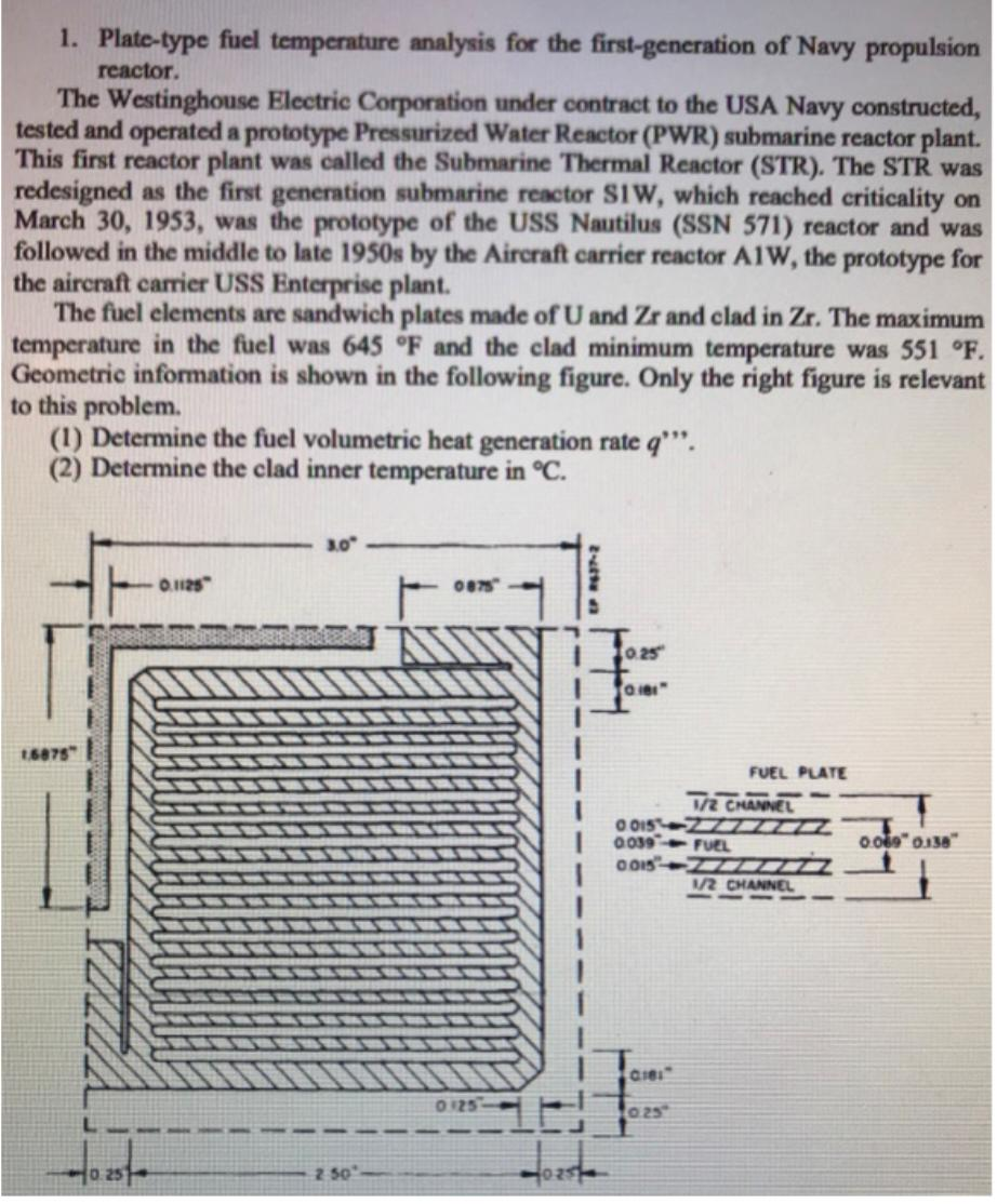 1. Plate-type fuel temperature analysis for the | Chegg.com