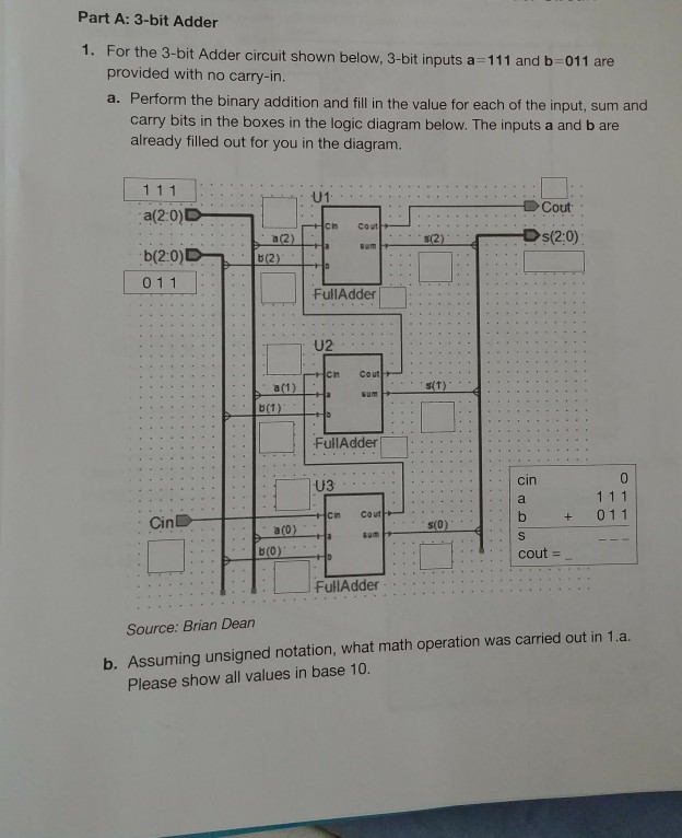Solved Part A: 3-bit Adder 1. For the 3-bit Adder circuit | Chegg.com