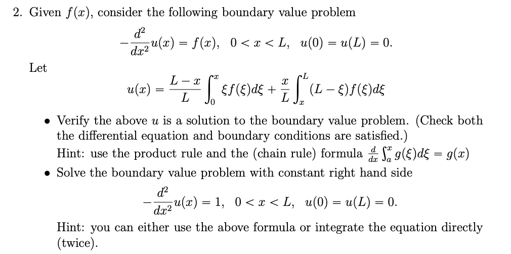 Solved 2. Given f(x), consider the following boundary value | Chegg.com