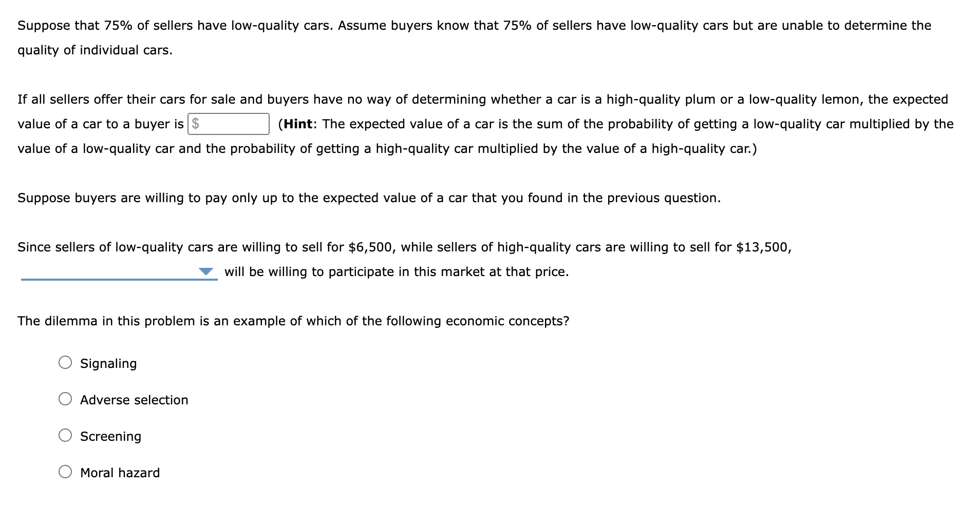 Solved 2. The market for lemons Consider a market in which | Chegg.com