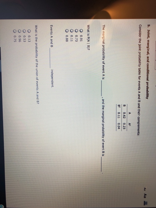 Solved 5. Joint, marginal, and conditional probability | Chegg.com