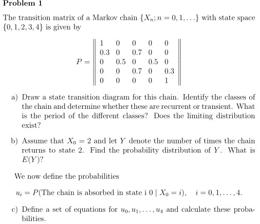 Solved Problem 1 The transition matrix of a Markov chain | Chegg.com