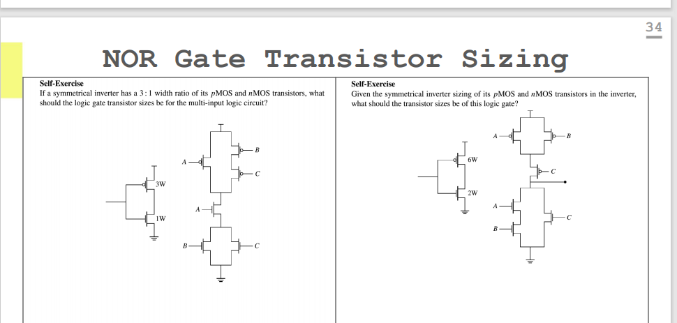 Solved 34 NOR Gate Transistor Sizing Self-Exercise If a | Chegg.com