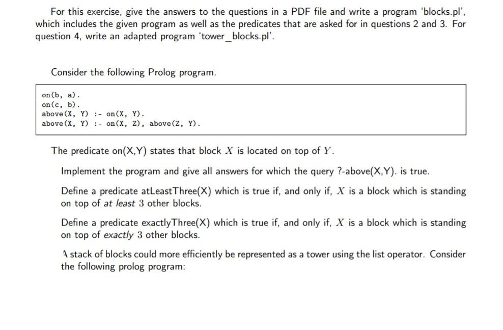 For this exercise, give the answers to the questions | Chegg.com