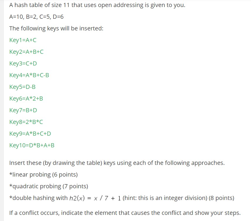 Solved A hash table of size 11 that uses open addressing is | Chegg.com