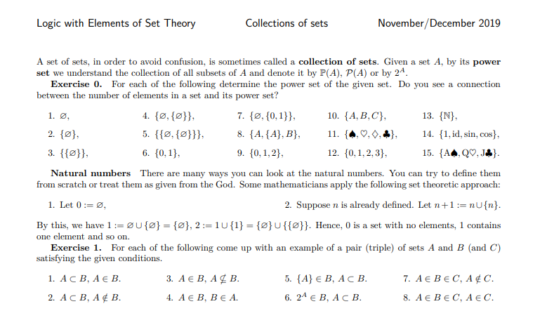 Solved Logic with Elements of Set Theory Collections of sets | Chegg.com