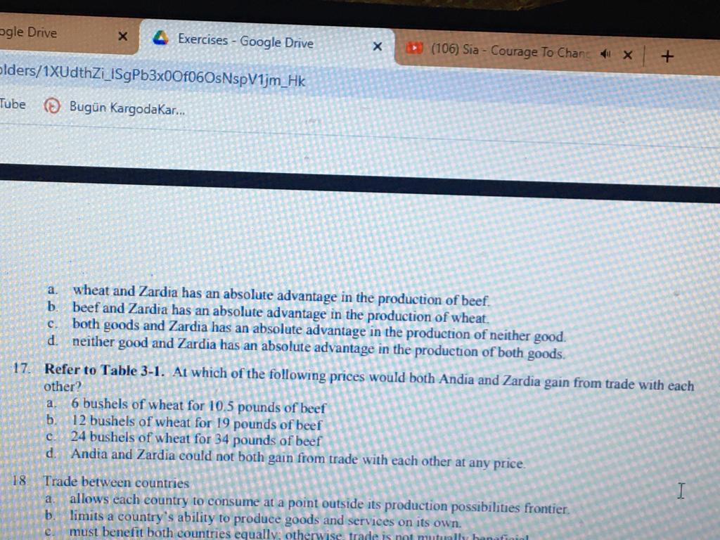 a. wheat and Zardia has an absolute advantage in the | Chegg.com