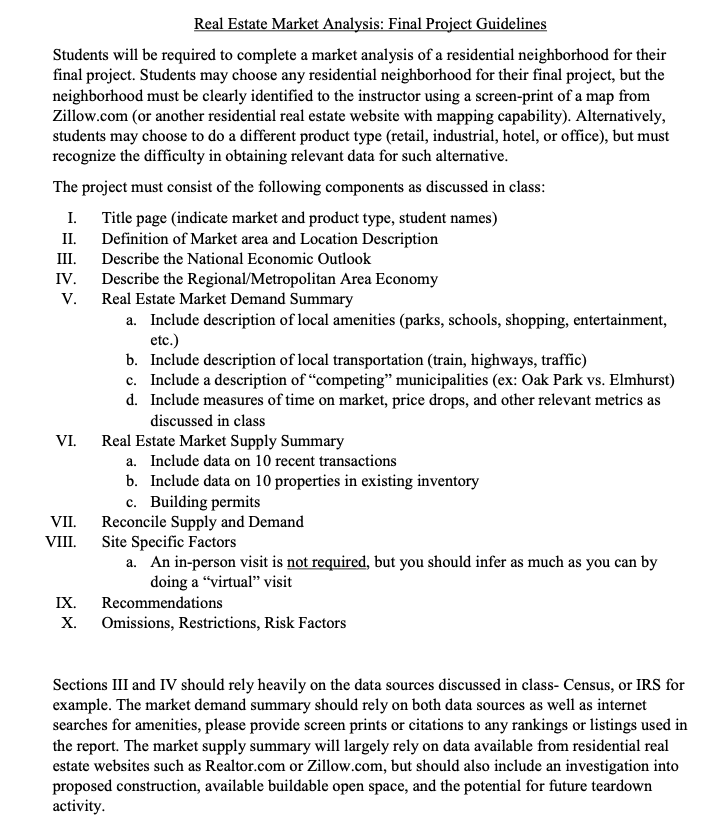 Real Estate Market Analysis: Final Project Guidelines | Chegg.com