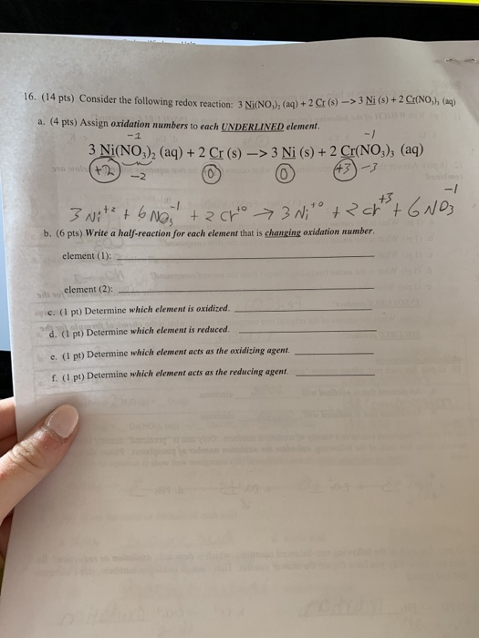 Solved 16. (14 pts) Consider the following redox reaction: 3 | Chegg.com