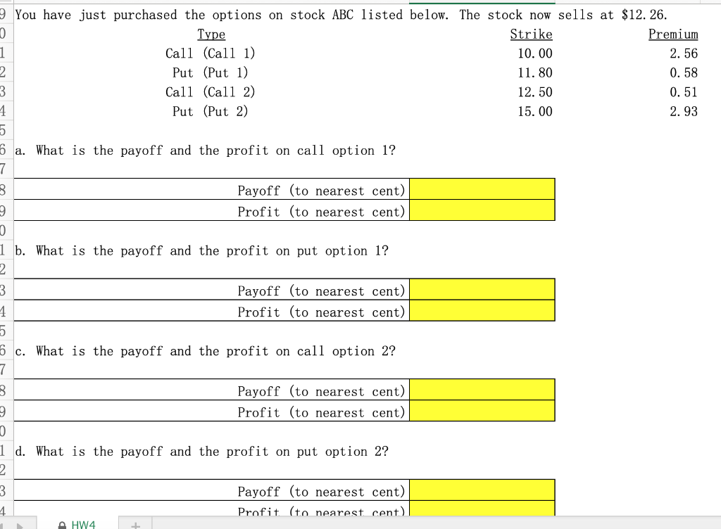 Solved 9 You have just purchased the options on stock ABC | Chegg.com