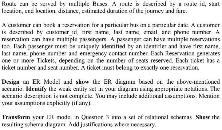 Solved Route can be served by multiple Buses. A route is | Chegg.com