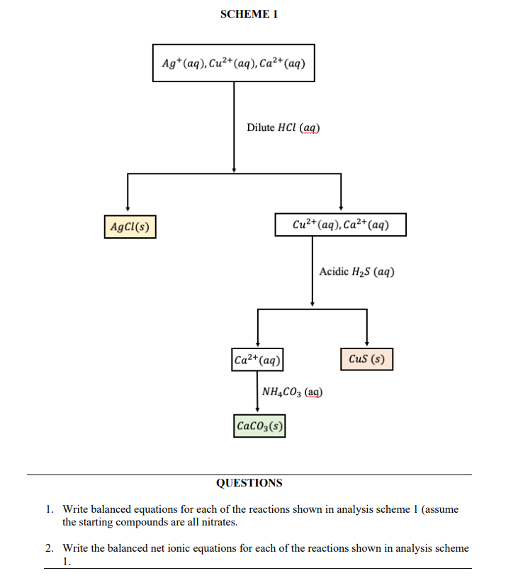 Solved SCHEME 1 Ag+ (aq), Cu2+ (aq), Ca2+ (aq) Dilute | Chegg.com