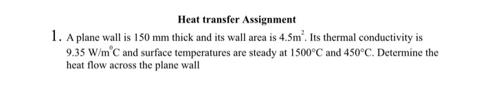 Solved Heat transfer Assignment 1. A plane wall is 150 mm | Chegg.com