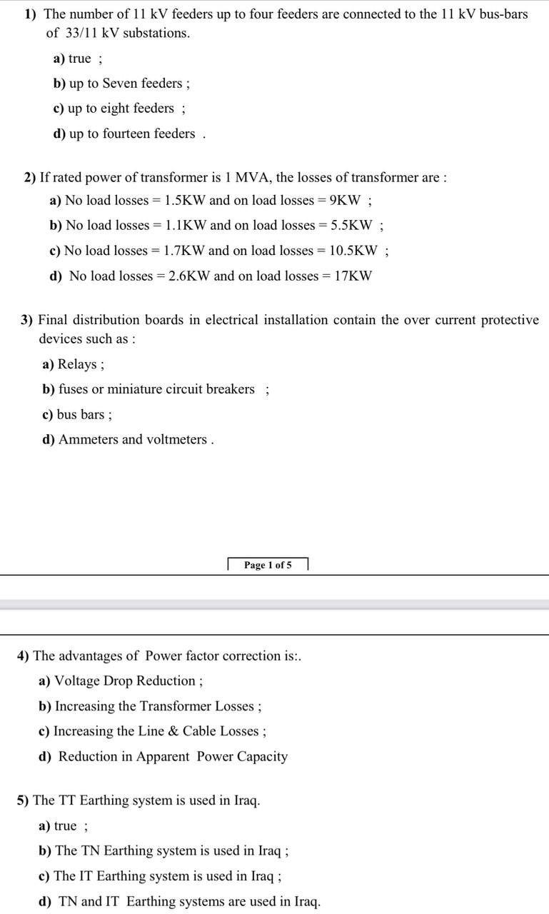 Solved 1) The number of 11 kV feeders up to four feeders are | Chegg.com