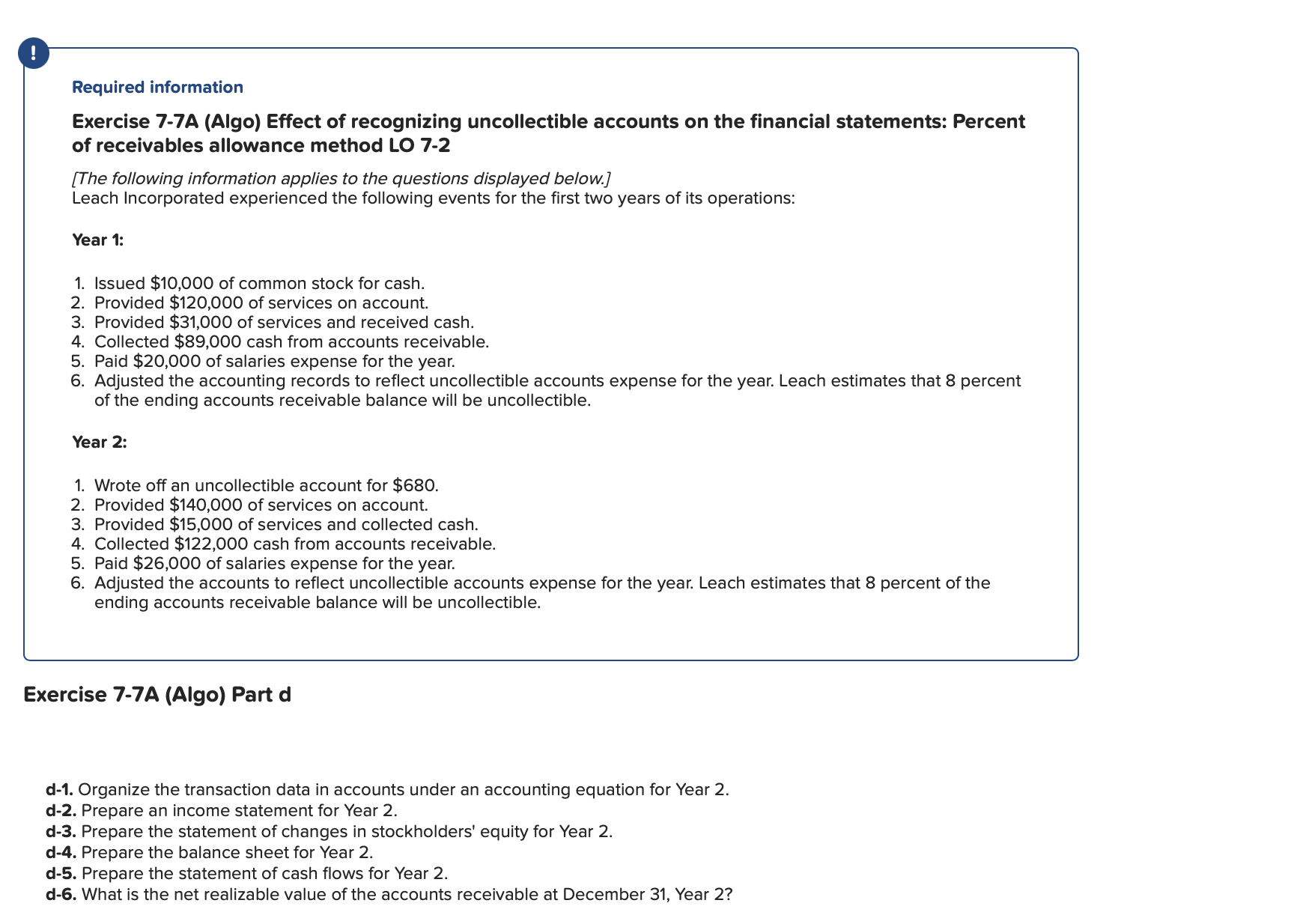 Solved Required informationExercise 7-7A (Algo) ﻿Effect of | Chegg.com