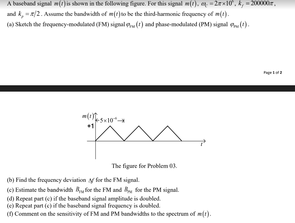 Solved A baseband signal m(t) is shown in the following | Chegg.com