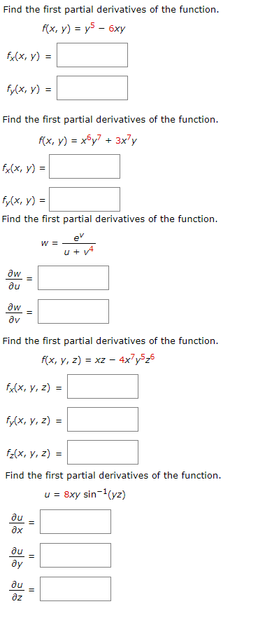 Solved Find the first partial derivatives of the function f | Chegg.com