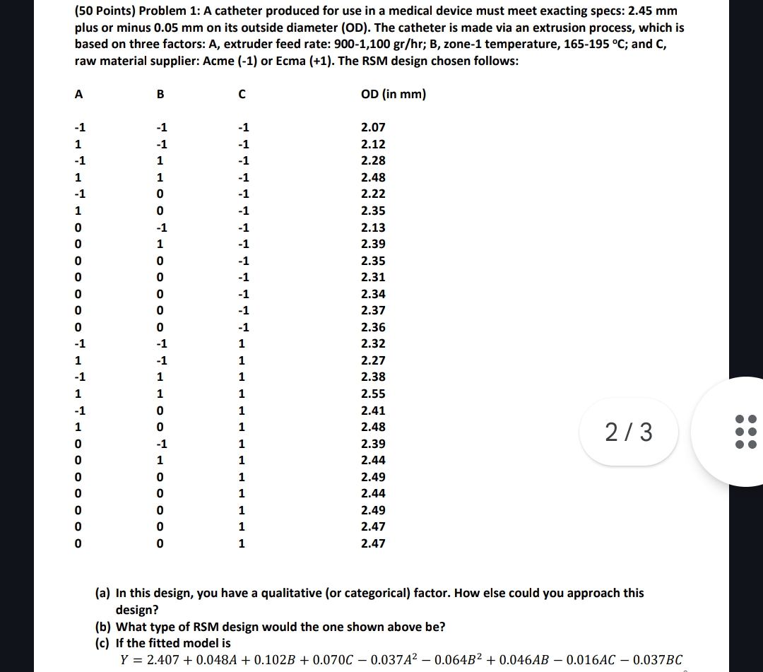 Solved (50 ﻿Points) ﻿Problem 1: A catheter produced for use | Chegg.com
