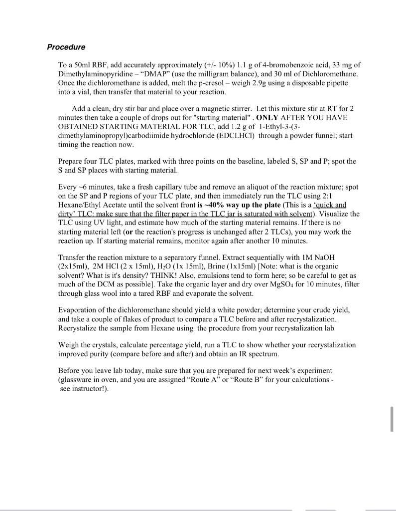 Solved Using the procedure, reaction, and its table | Chegg.com