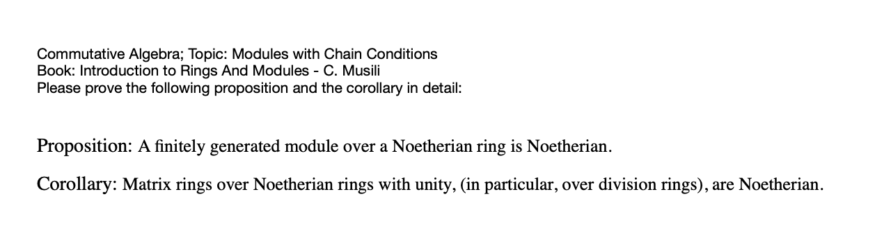 Solved Commutative Algebra; Topic: Modules with Chain | Chegg.com