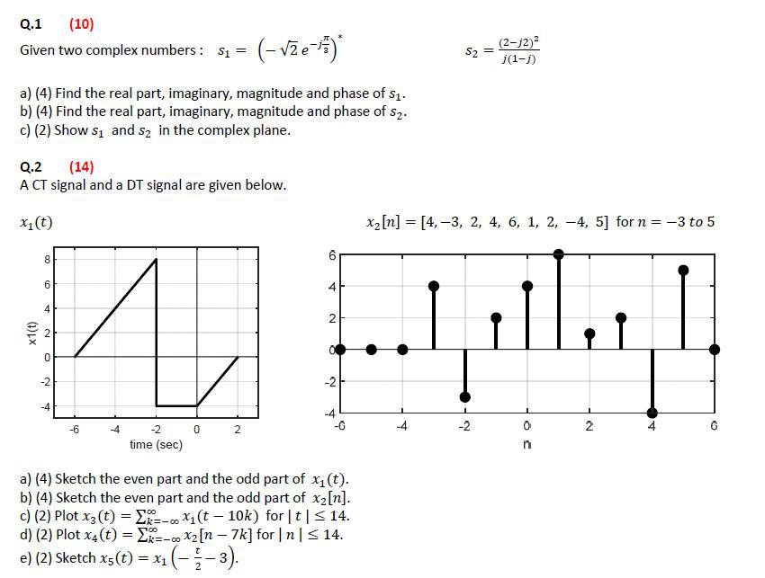 Q.1 (10) Given two complex numbers: s1 = (- vže 15) | Chegg.com