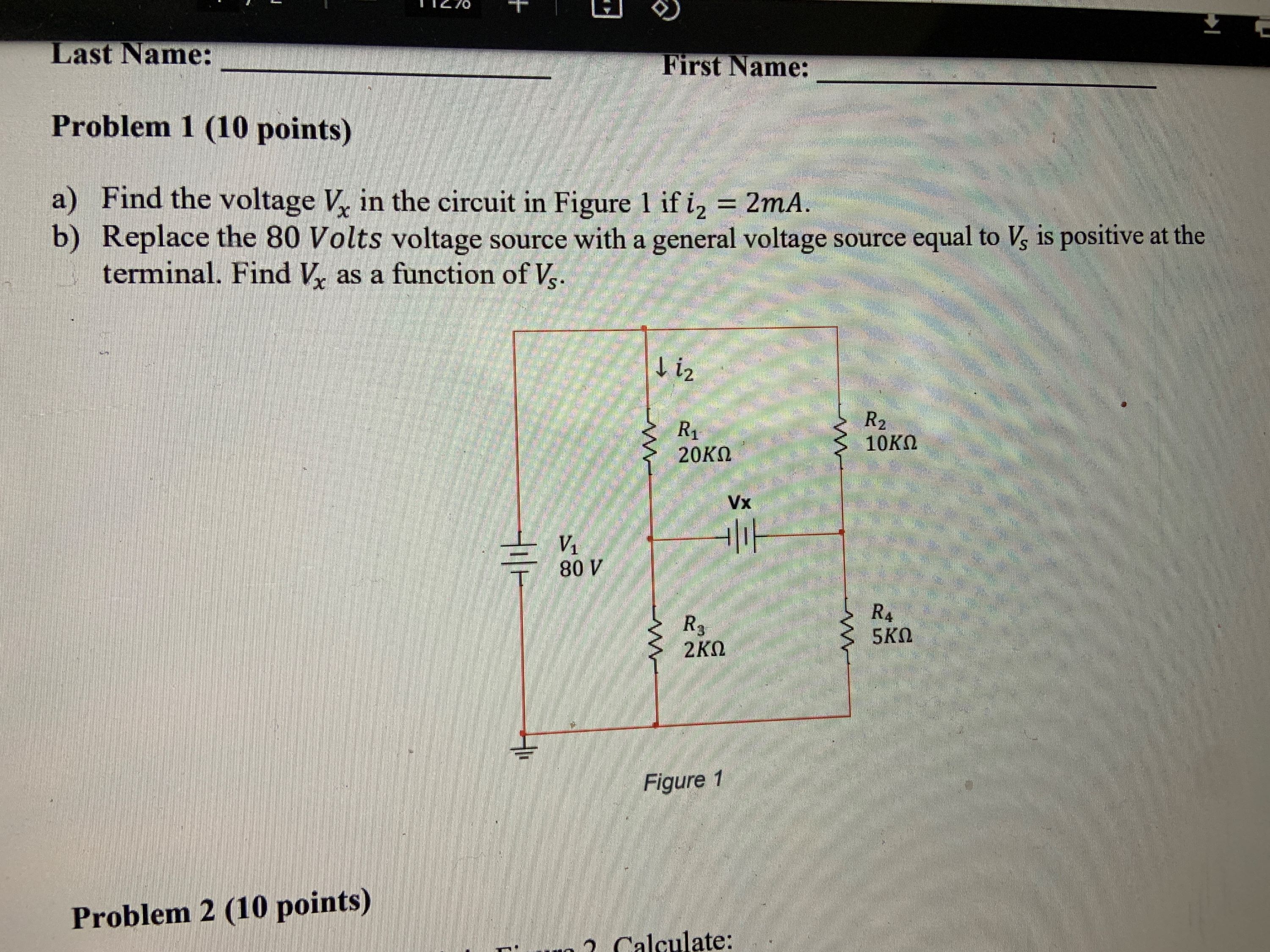 Solved a) Find the voltage 𝑉𝑥 in the circuit in Figure 1 | Chegg.com