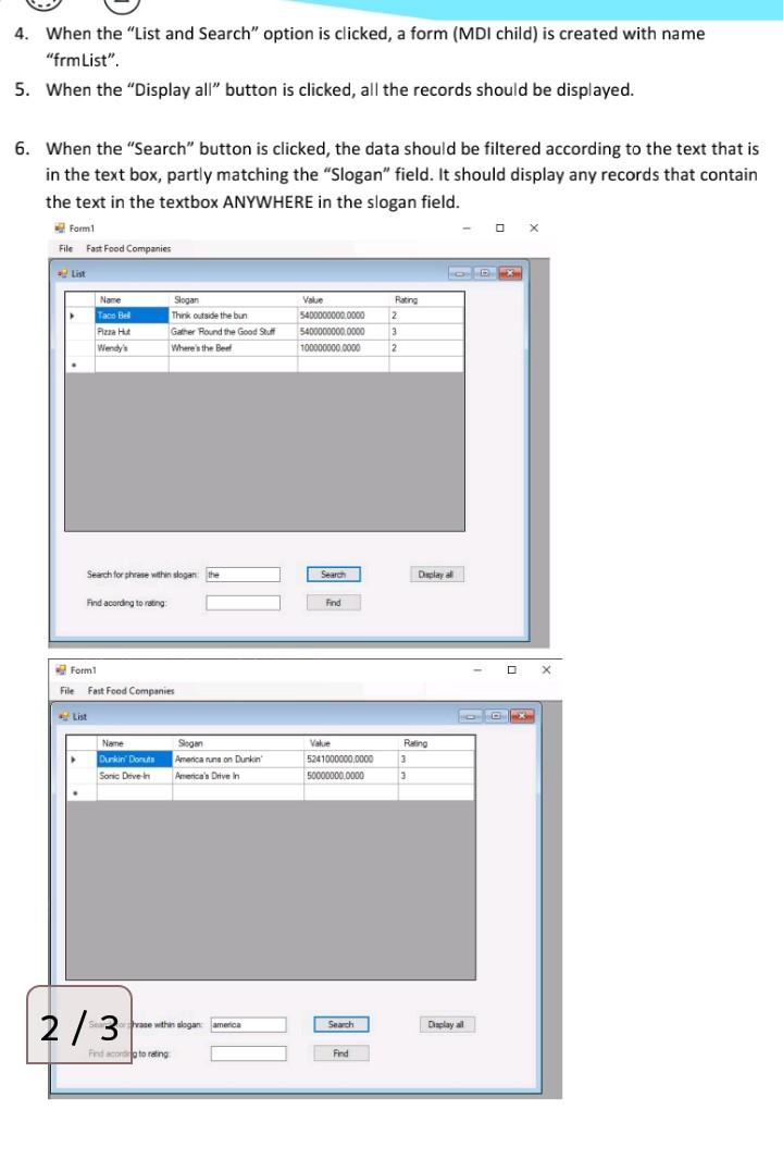 Solved MD's & Search 1. Create a large MDI form as below. | Chegg.com