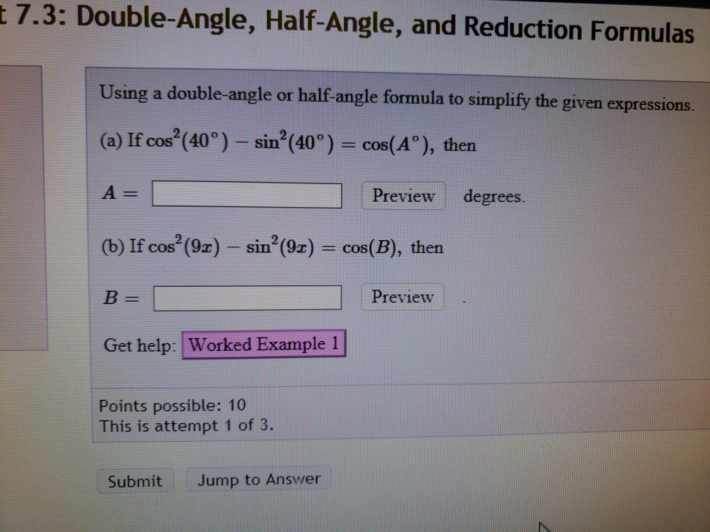 Solved t7.3: Double-Angle, Half-Angle, and Reduction | Chegg.com