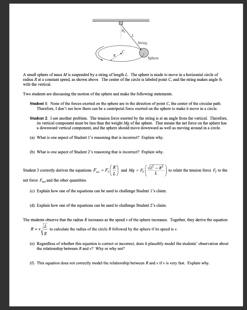 Solved: String Sphere A Small Sphere Of Mass M Is Suspende... | Chegg.com