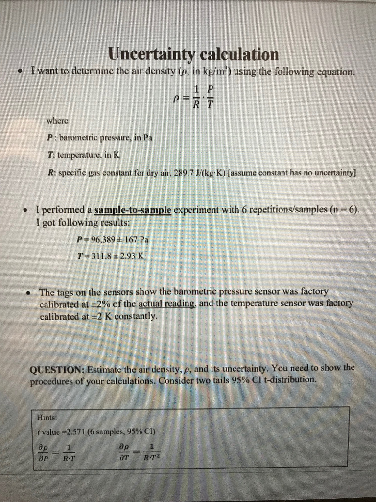 Solved Uncertainty calculation want to determine the air | Chegg.com