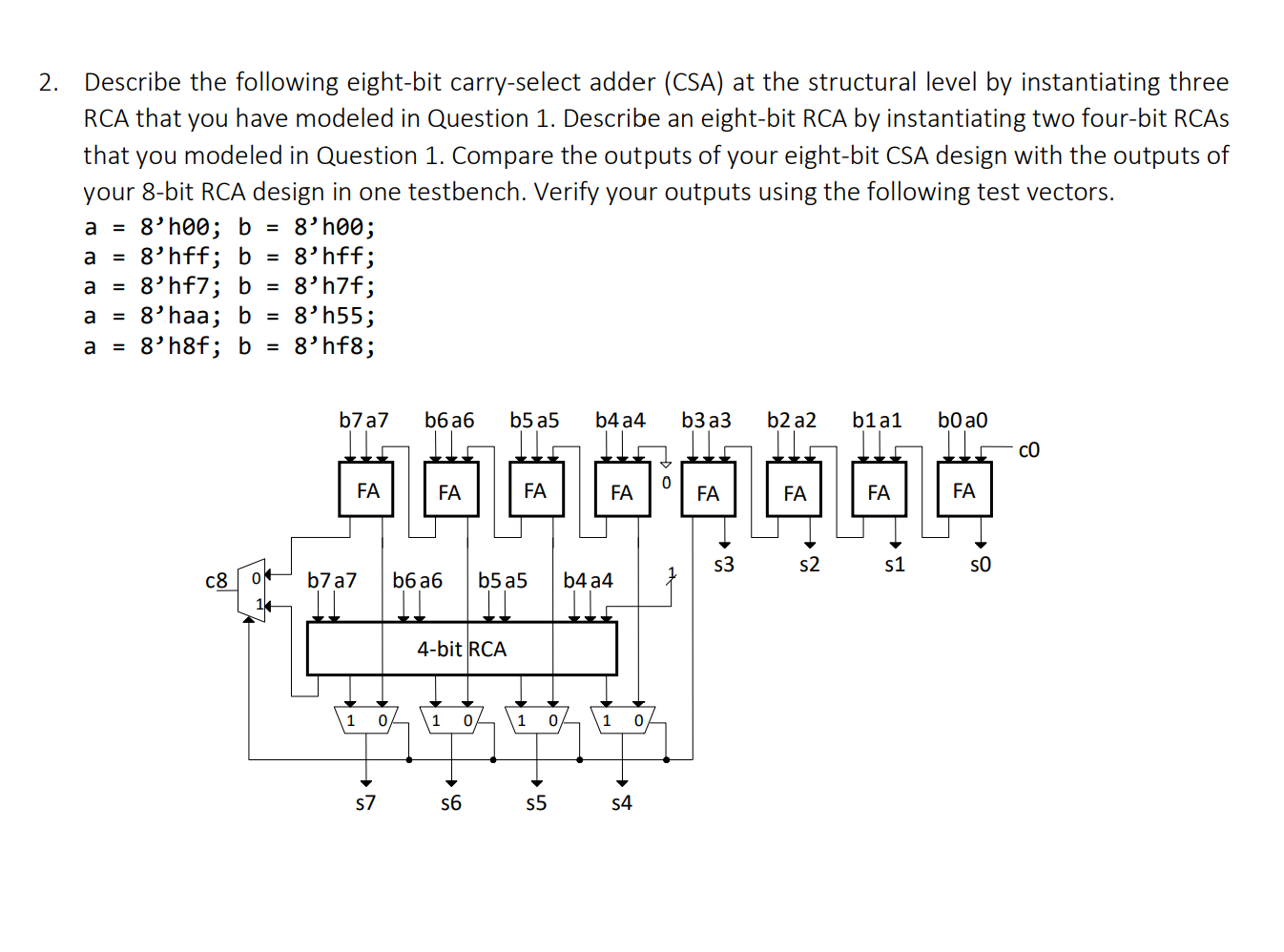 Solved Describe the following eight-bit carry-select adder | Chegg.com
