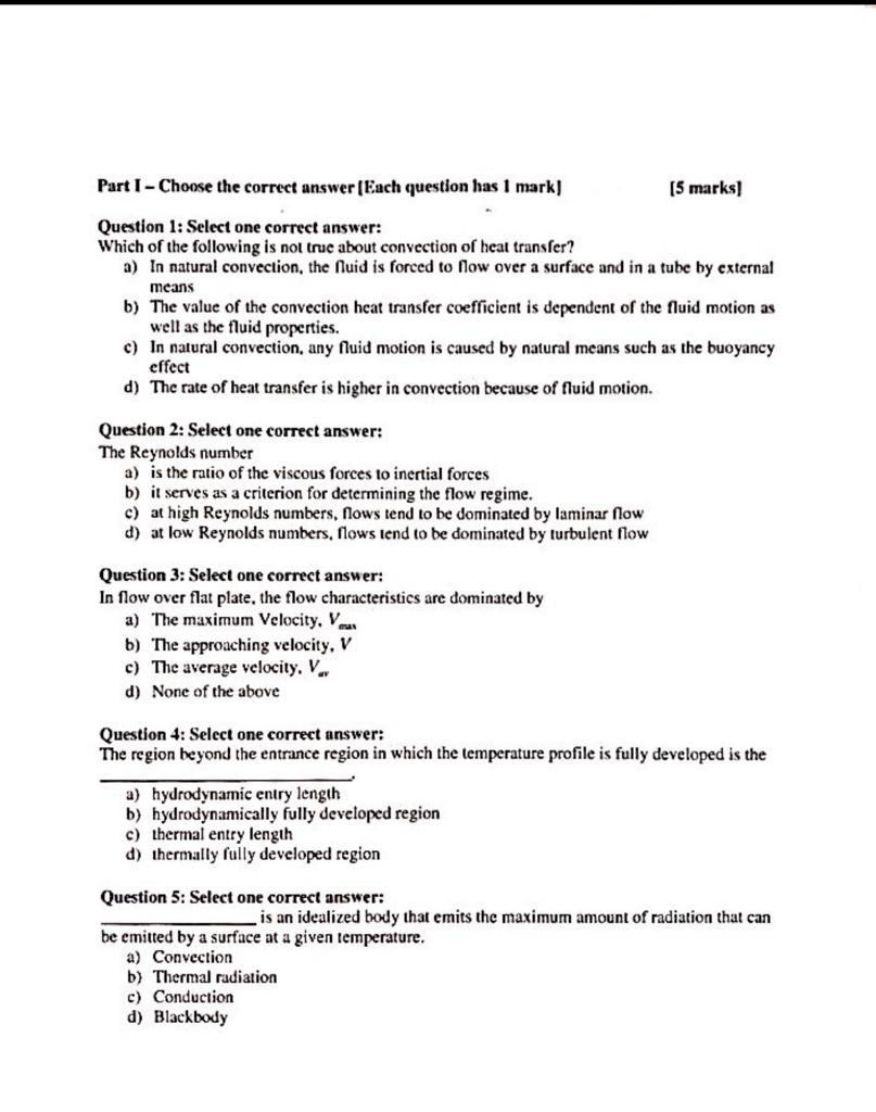 Solved Part I - Choose the correct answer (Each question has | Chegg.com