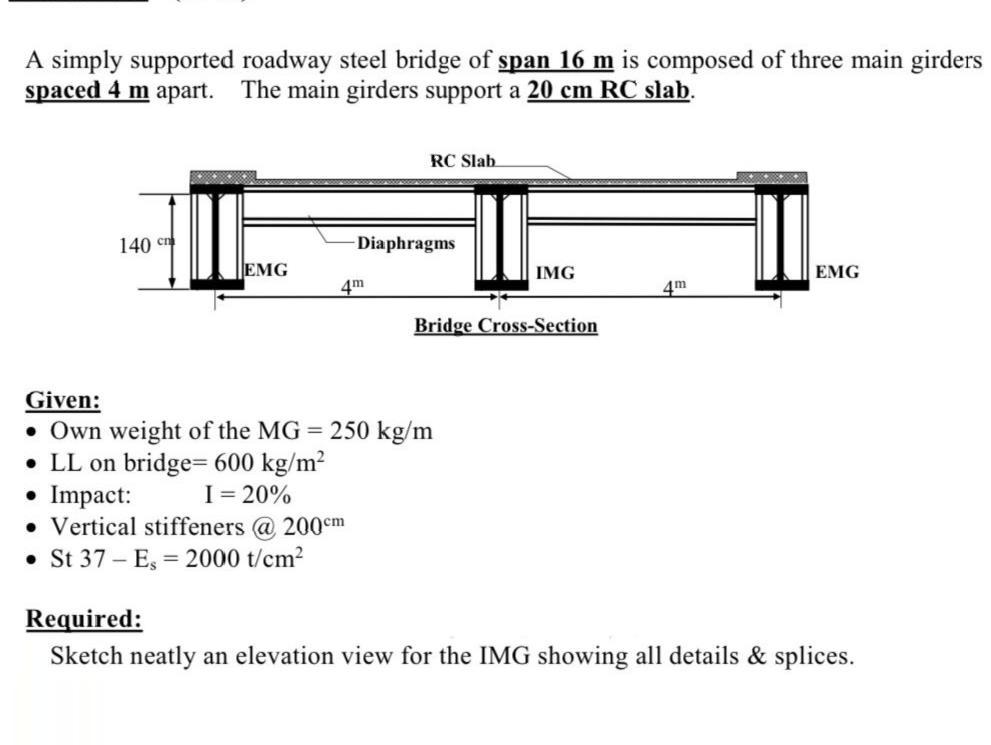 A simply supported roadway steel bridge of span 16 m | Chegg.com