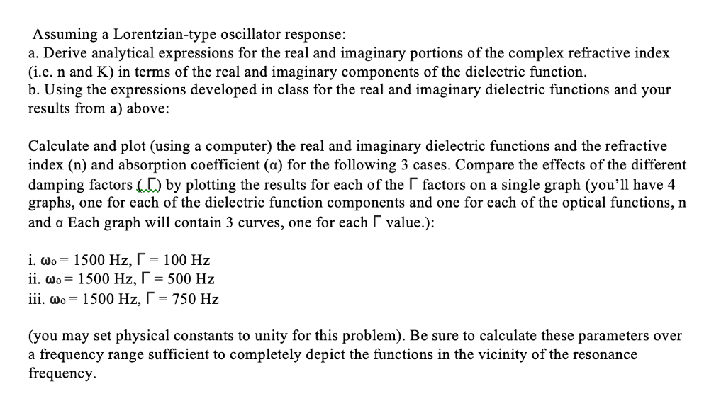 Solved Assuming a Lorentzian-type oscillator response: a. | Chegg.com