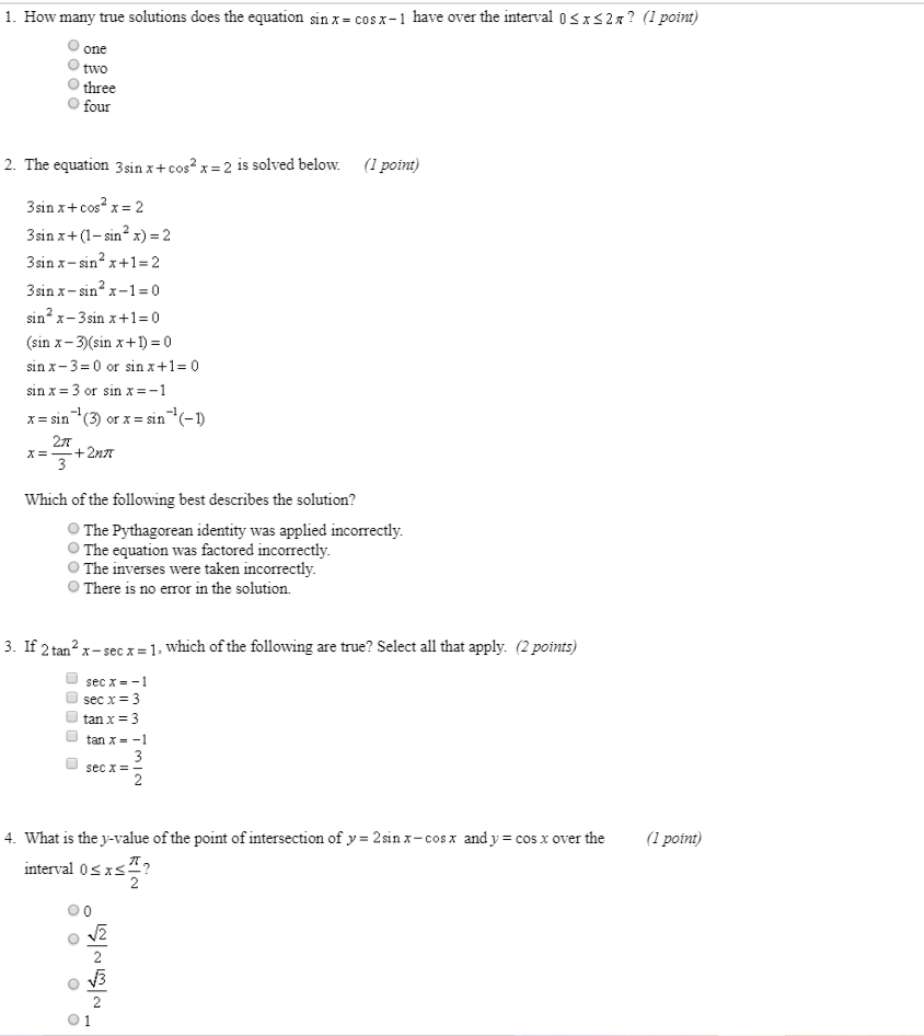 Solved 1. How many true solutions does the equation sin x = | Chegg.com