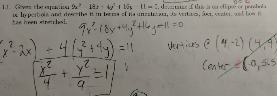 Solved Given the equation 9x2-18x + 4y2 + 16y-11 = 0, | Chegg.com