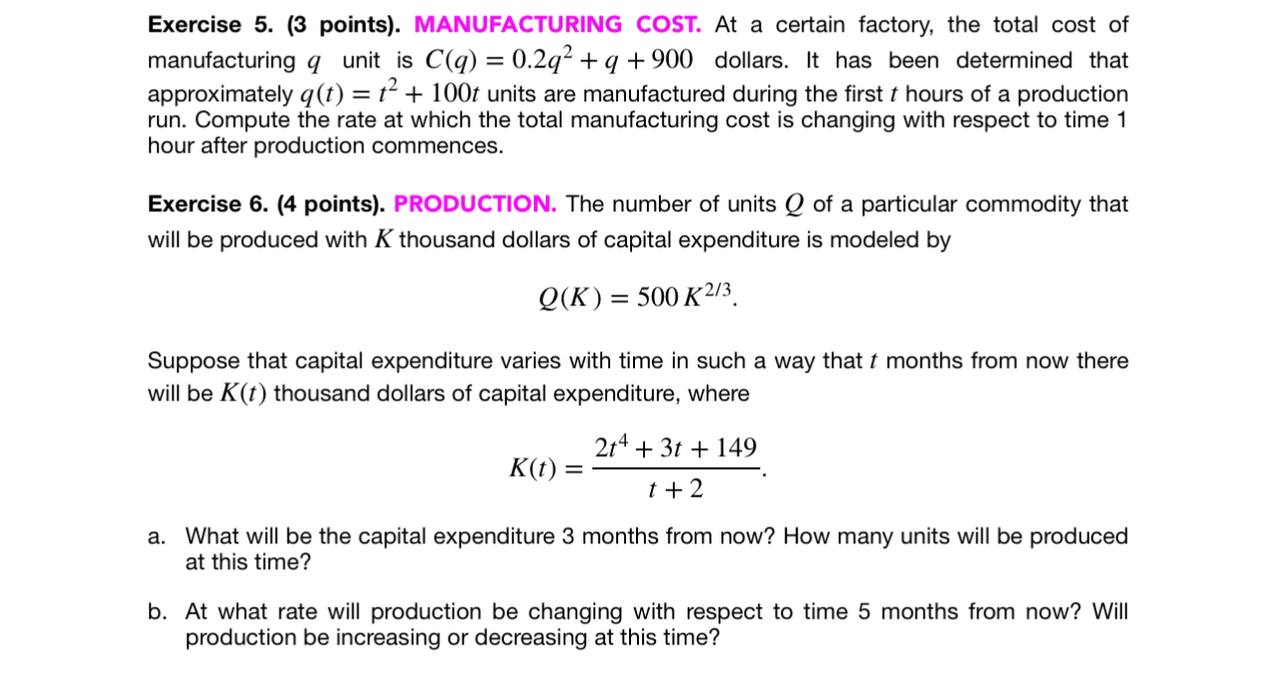 Solved Exercise 5. (3 points). MANUFACTURING COST. At a | Chegg.com