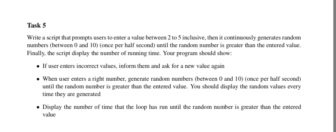 Solved Task 5 Write a script that prompts users to enter a | Chegg.com