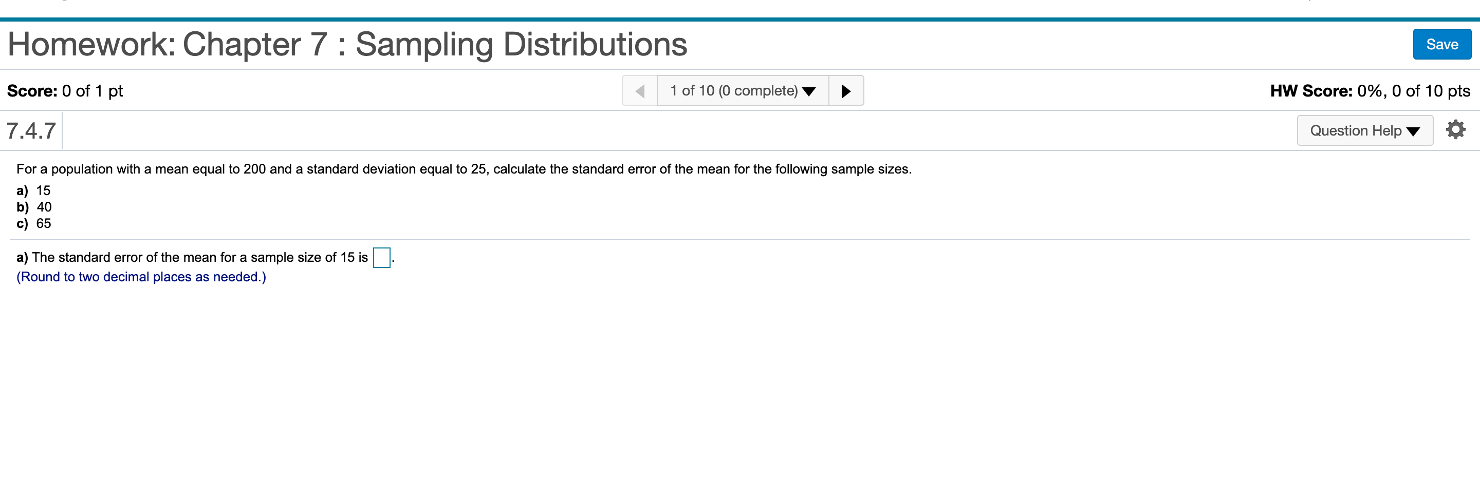 Solved Homework: Chapter 7: Sampling Distributions Save | Chegg.com