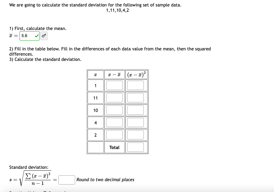Solved We are going to calculate the standard deviation for | Chegg.com