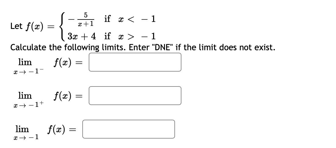 Solved Let f(x) Calculate lim x→-1- lim x → −1+ lim x-1 5 | Chegg.com