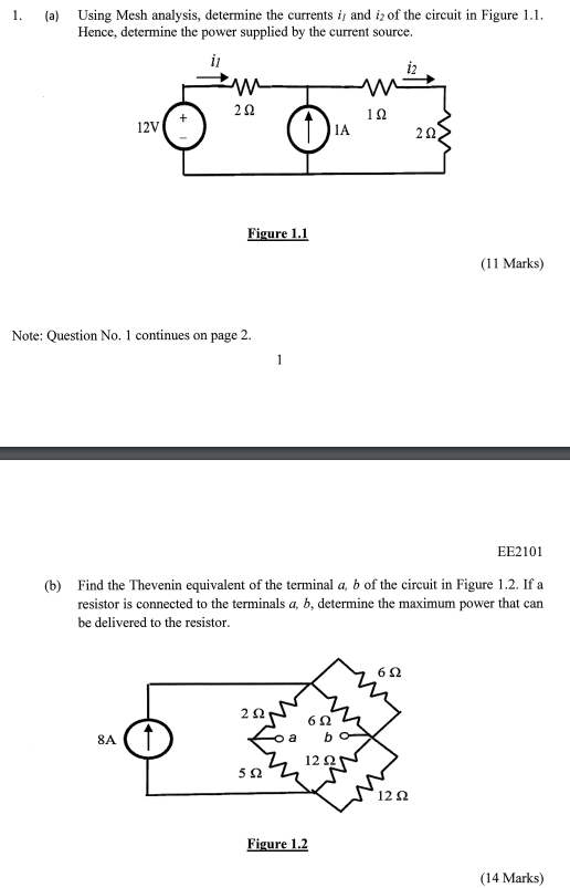 Solved 1.(a) ﻿Using Mesh analysis, determine the currents | Chegg.com